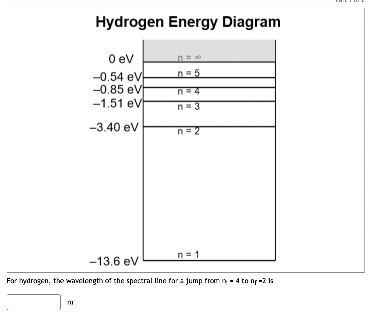 Solved Hydrogen Energy DiagramFor hydrogen, the wavelength | Chegg.com