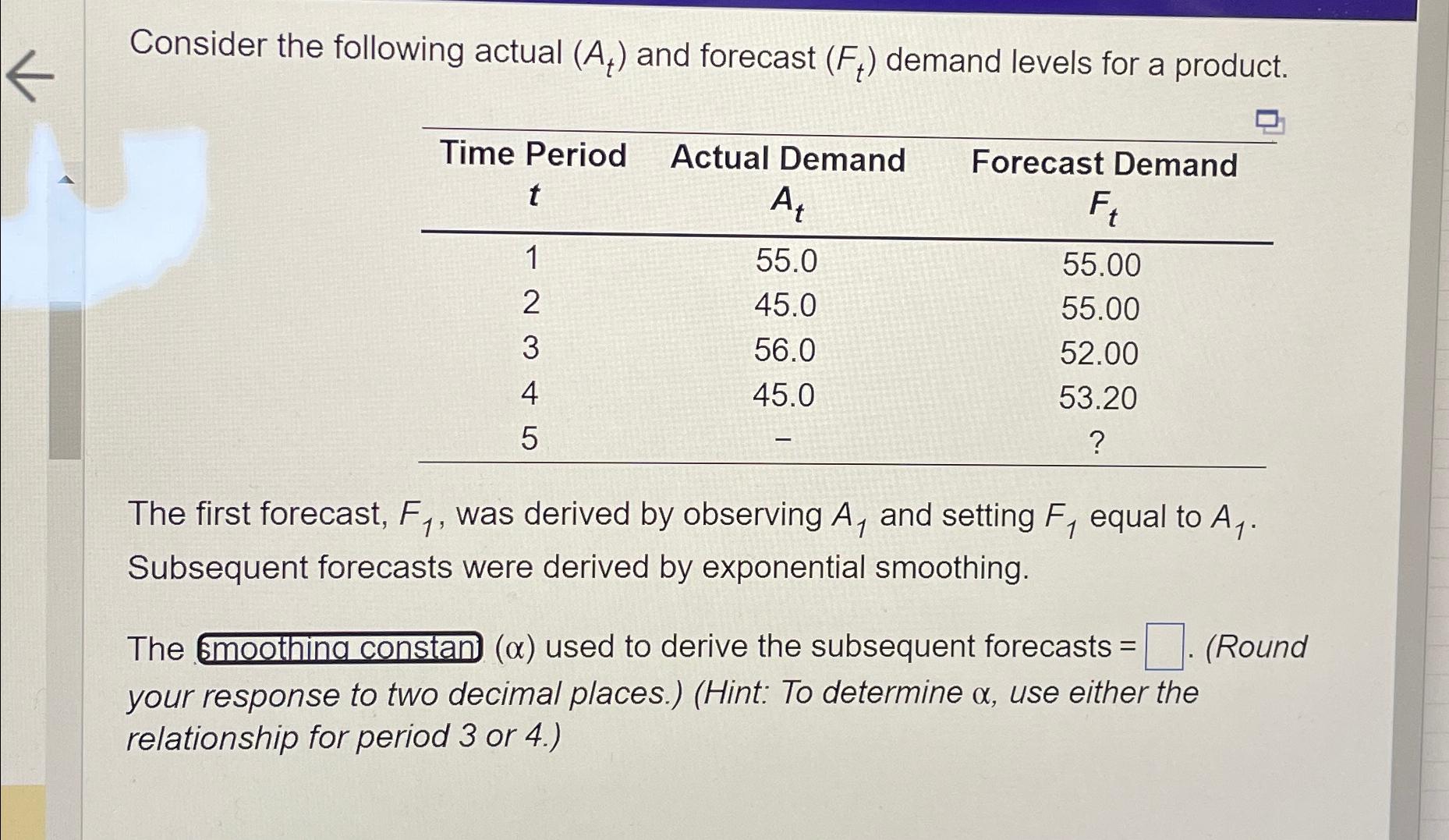Solved Consider the following actual (At) ﻿and forecast (Ft) | Chegg.com