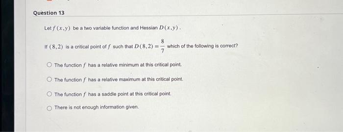 Solved Let Fxy Be A Two Variable Function And Hessian 5612