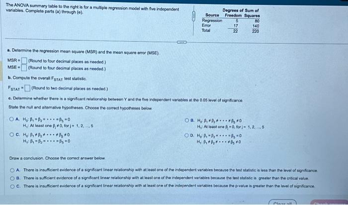 Solved The ANOVA summary table to the right is for a | Chegg.com
