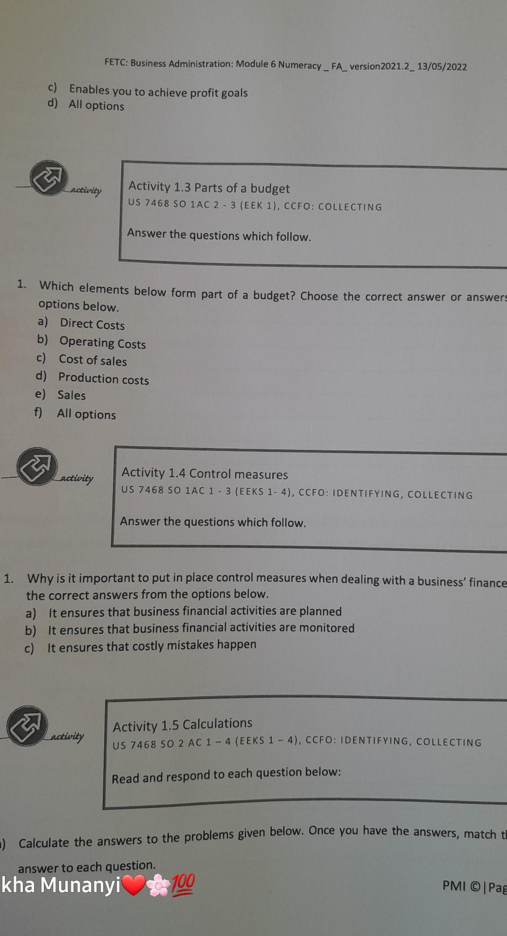 Solved FETC: Business Administration: Module 6 | Chegg.com