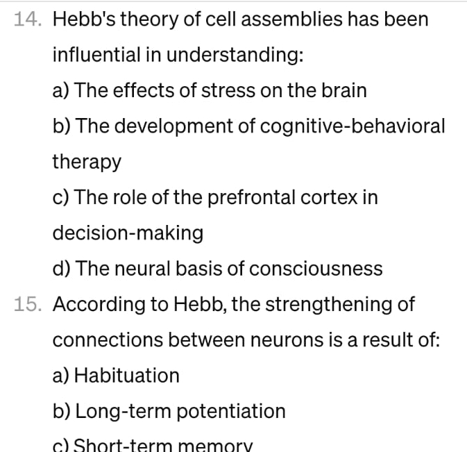 Solved Hebb's theory of cell assemblies has been influential | Chegg.com