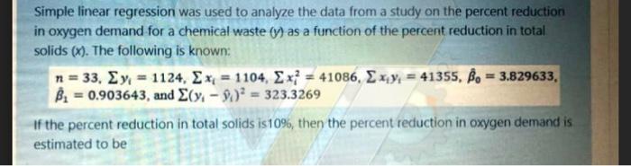 Solved Simple linear regression was used to analyze the data | Chegg.com