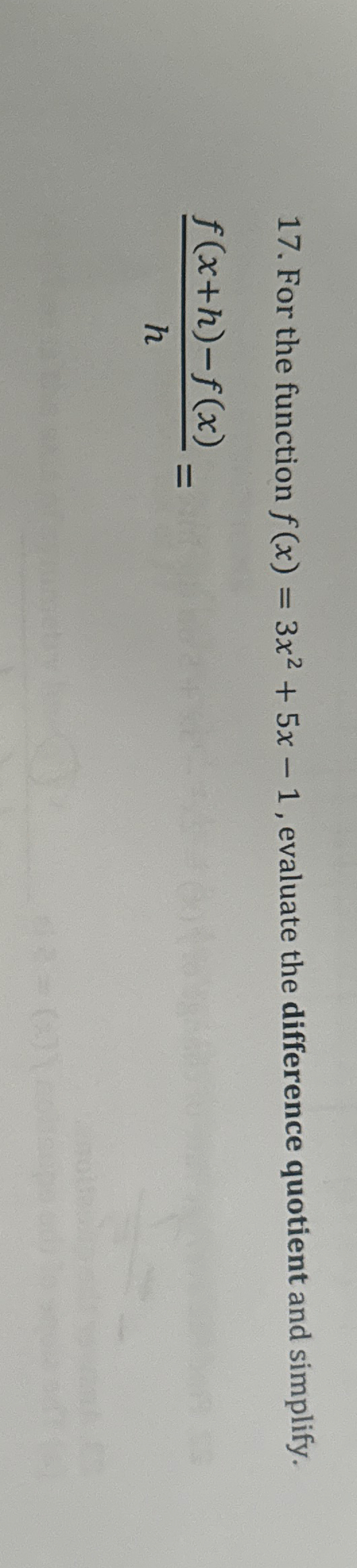 Solved For the function f(x)=3x2+5x-1, ﻿evaluate the | Chegg.com