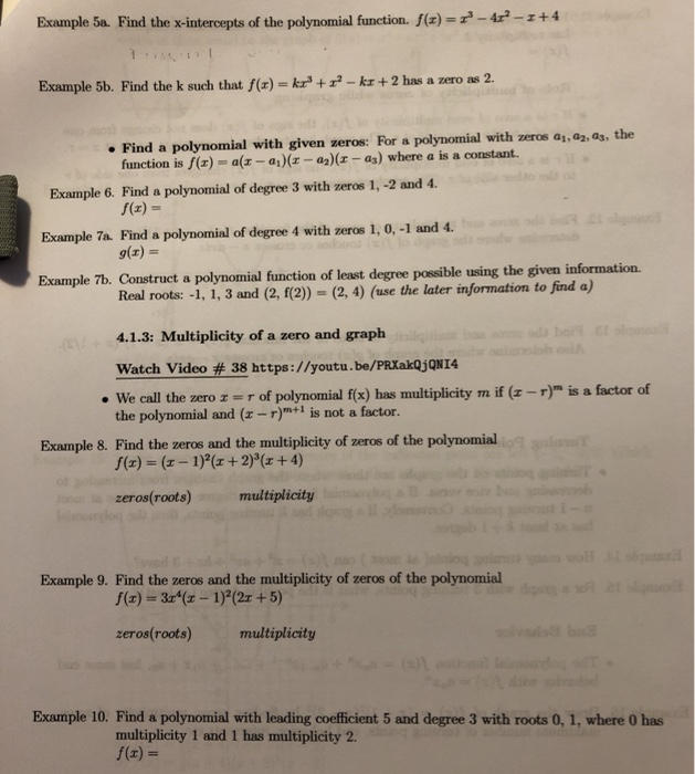 Solved Example 5a. Find the x-intercepts of the polynomial | Chegg.com