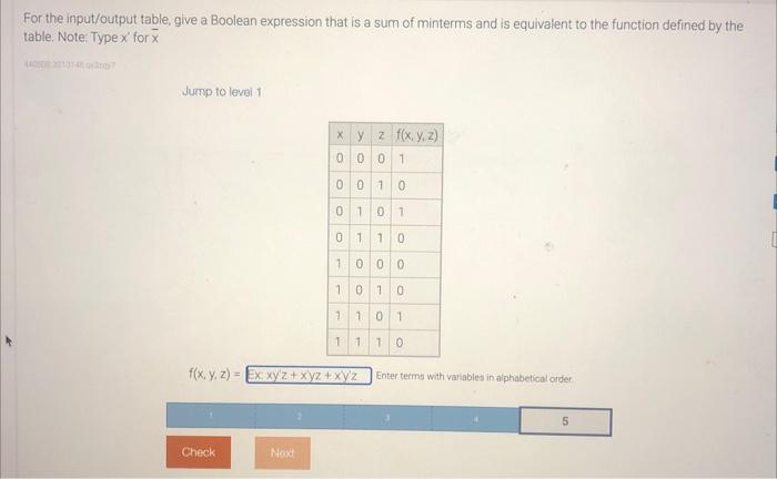 Solved For the input/output table, give a Boolean expression | Chegg.com
