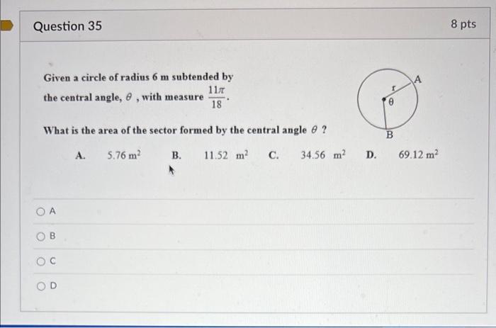 Solved Given a circle of radius 6 m subtended by the central | Chegg.com