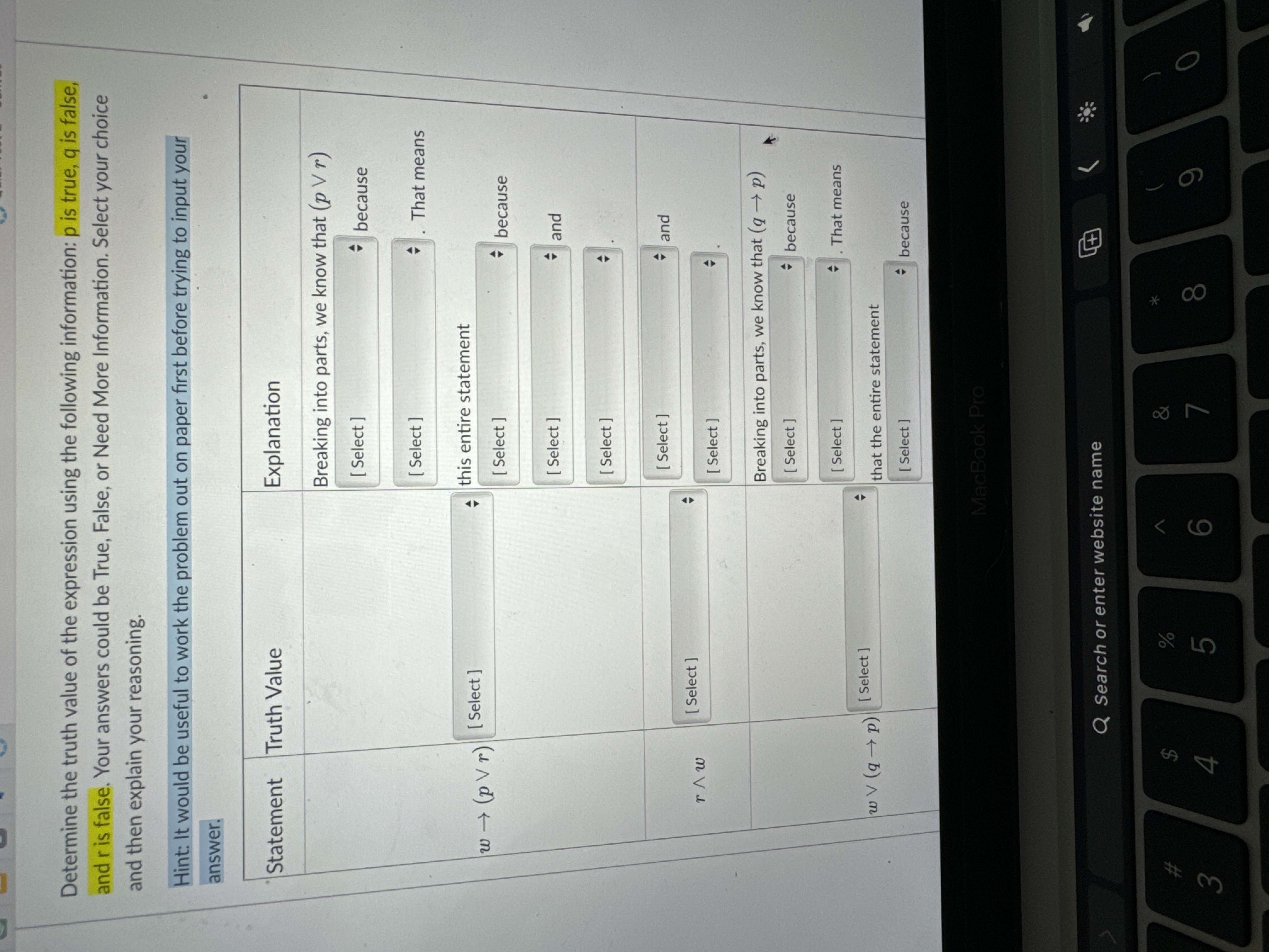 Question 8Determine the truth value of the expression | Chegg.com