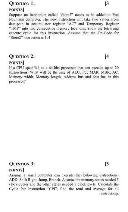 Solved QUESTION 1: [3 POINTS) Suppose an instruction called | Chegg.com