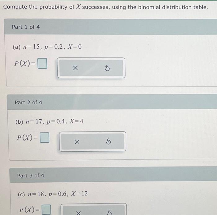 Solved Compute the probability of X successes, using the | Chegg.com