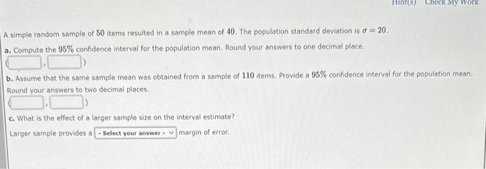 Solved A simple random sample of 50 items resulted in a | Chegg.com