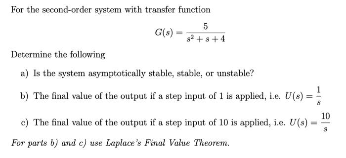 Solved = For the second-order system with transfer function | Chegg.com