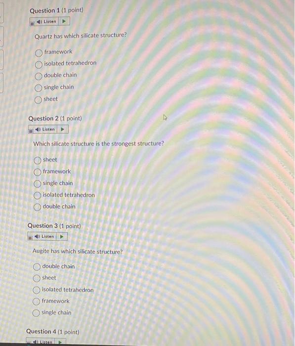 Solved Quartz has which silicate structure? framework | Chegg.com