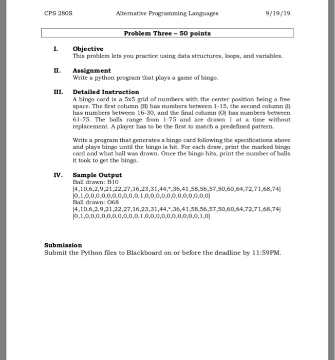 Solved CPS 2805 Alternative Programming Languages 9/19/19 | Chegg.com