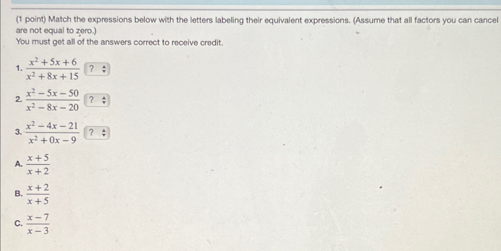 Solved (1 ﻿point) ﻿Match the expressions below with the | Chegg.com