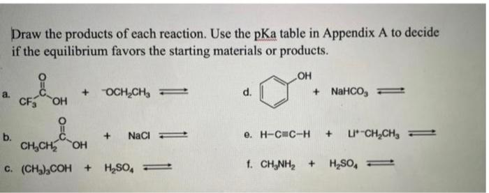 Solved Draw the products of each reaction. Use the pKa table | Chegg.com