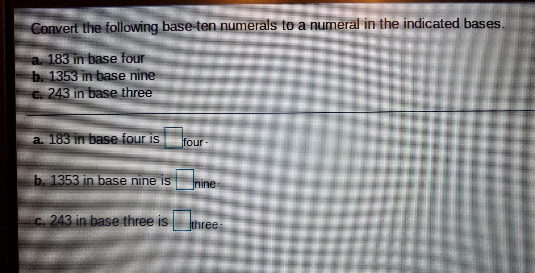 Solved convert the following base 10 numerals to a numeral | Chegg.com