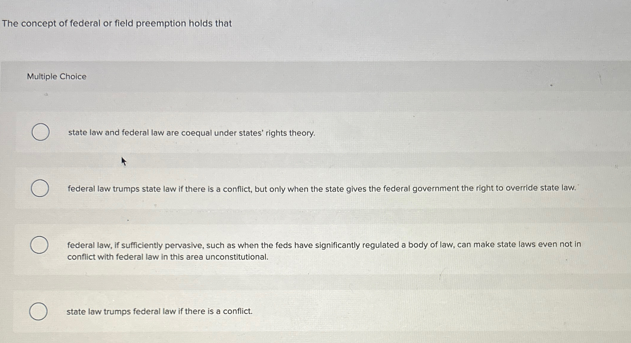 Solved The concept of federal or field preemption holds | Chegg.com