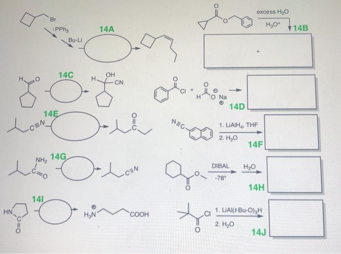 Solved excess H20 H₂O Br : PPhg Bu-Li 14A 14B 14C H OH CN H | Chegg.com