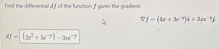 Solved Find the differential df of the function f given the | Chegg.com