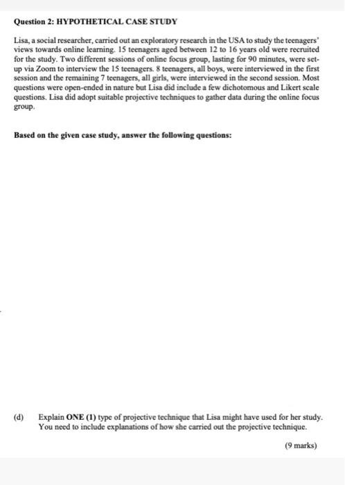 Solved Question 2: HYPOTHETICAL CASE STUDY Lisa, a social | Chegg.com