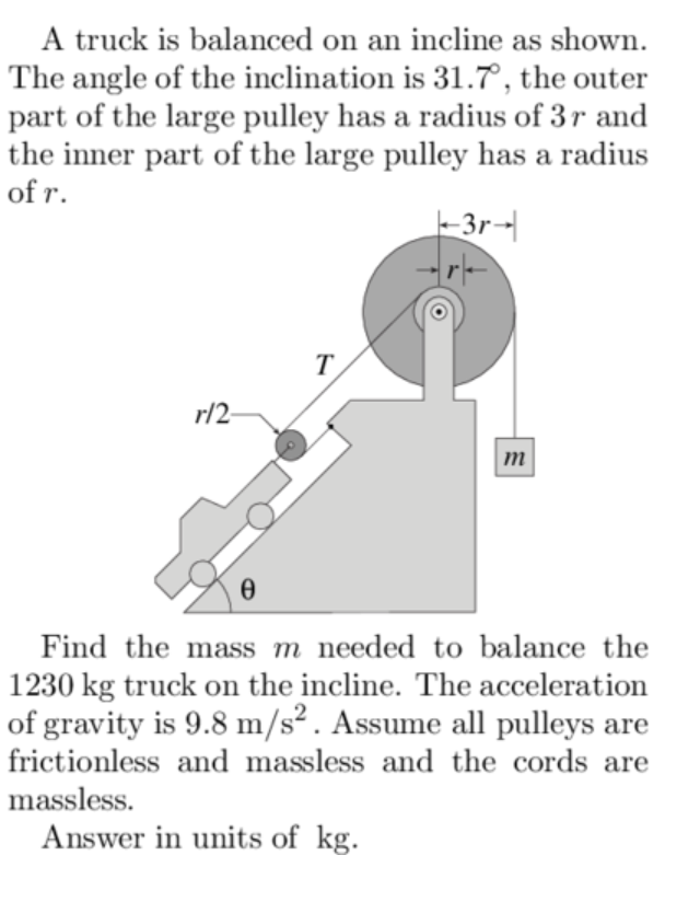 Solved A truck is balanced on an incline as shown.The angle | Chegg.com