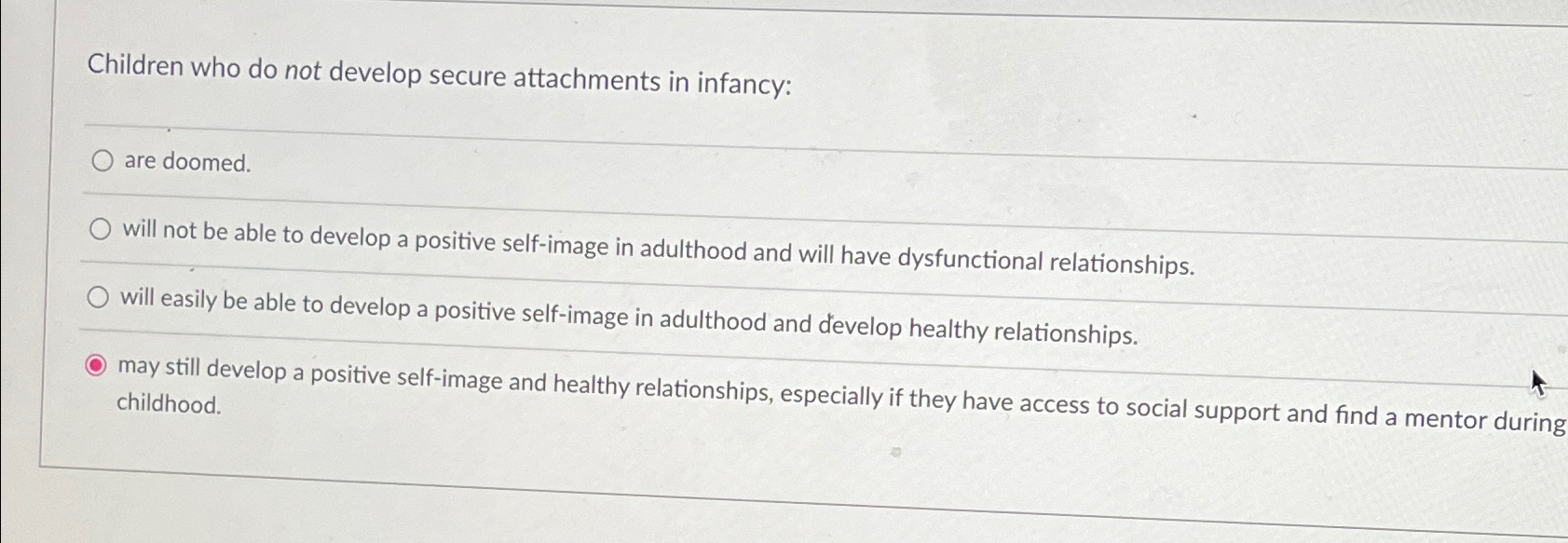 Solved Children who do not develop secure attachments in | Chegg.com