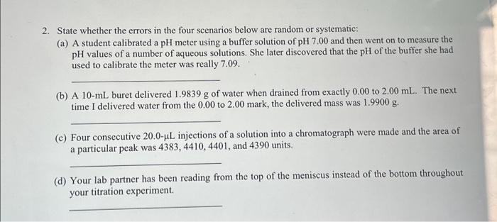 Solved 2. State whether the errors in the four scenarios | Chegg.com