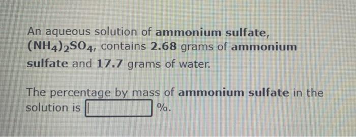 Solved An aqueous solution of ammonium sulfate, (NH4)2SO4, | Chegg.com