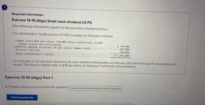 Solved Required information Exercise 13-10 (Algo) Small | Chegg.com