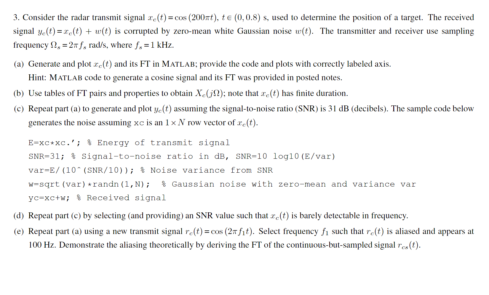 Consider the radar transmit signal | Chegg.com