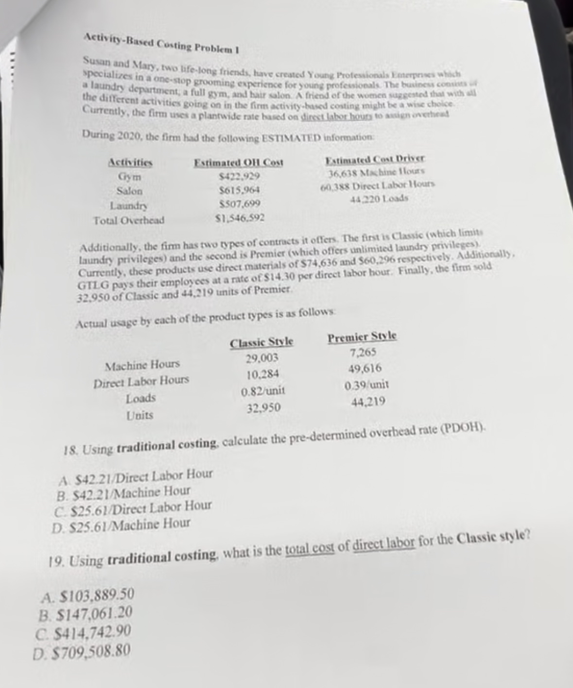 Solved Activity-Based Costing Problem ISusan and Mary, two | Chegg.com