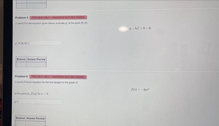 Solved Problem 5 PREVIEW ONLY ANSWERS NOT RECORDED [t point) | Chegg.com