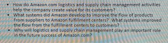 Solved How do Amazon.com logistics and supply chain | Chegg.com