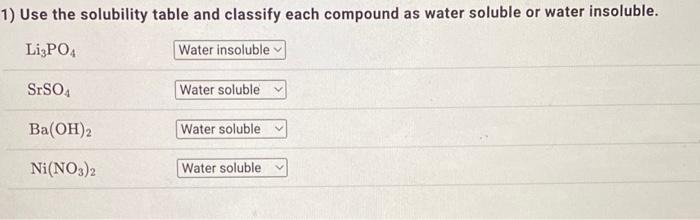 Solved 1) Use the solubility table and classify each | Chegg.com