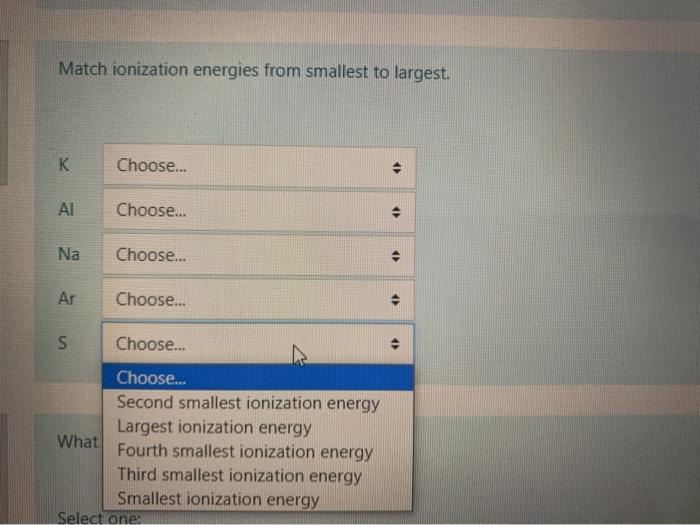 Solved Match ionization energies from smallest to largest. K | Chegg.com