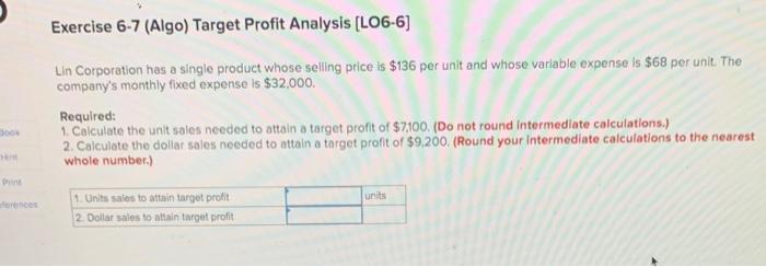 Solved Exercise 6-6 (Algo) Break-Even Analysis (L06-5) Mauro | Chegg.com
