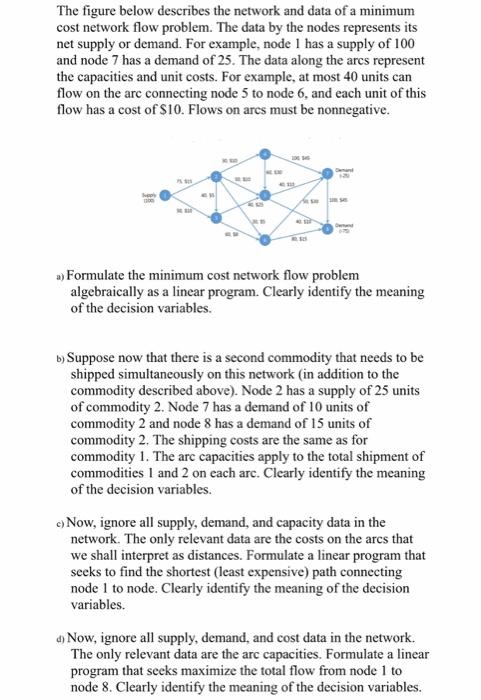 Solved The figure below describes the network and data of a | Chegg.com
