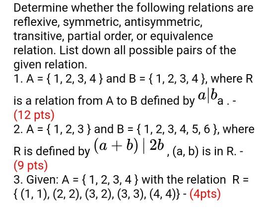 Solved Determine whether the following relations are | Chegg.com