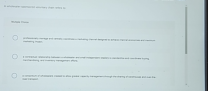 Solved A wholesaler-sponsored voluntary chain refers | Chegg.com