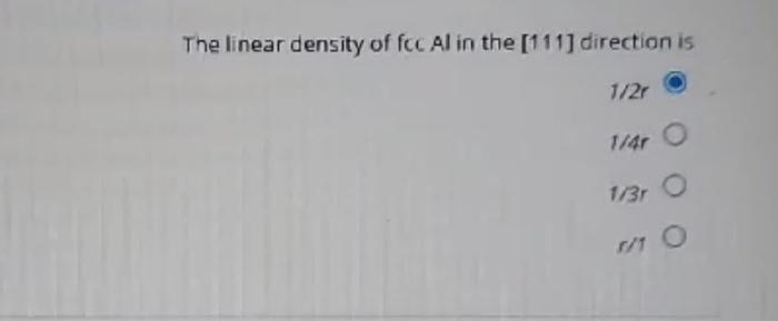 Solved The linear density of fcc Al in the [111] direction | Chegg.com