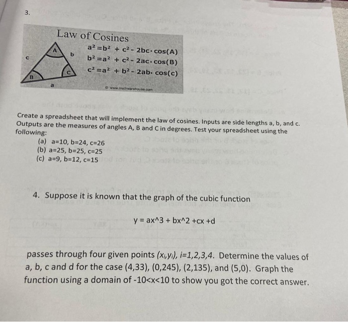 Solved Law of Cosines a=b2 + c2 - 2bc.cos(A) b2 =a? + c2 - | Chegg.com
