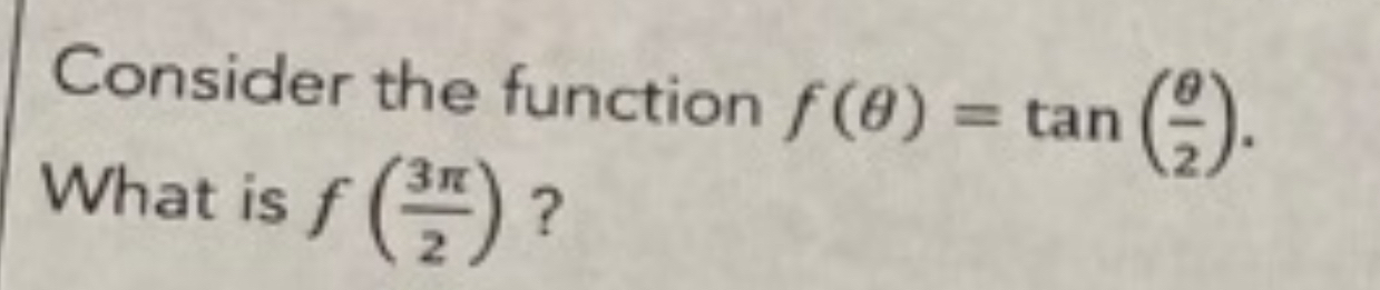 Solved Consider the function f(θ)=tan(θ2). ﻿What is f(3π2) ? | Chegg.com