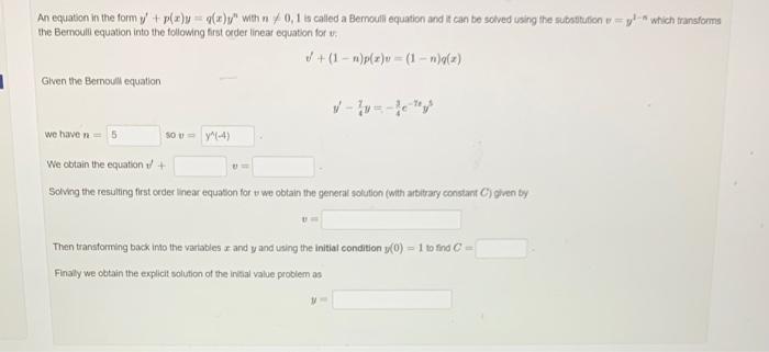 Solved An equation in the form y′+p(x)y=q(x)y′′ wth n =0,1 | Chegg.com