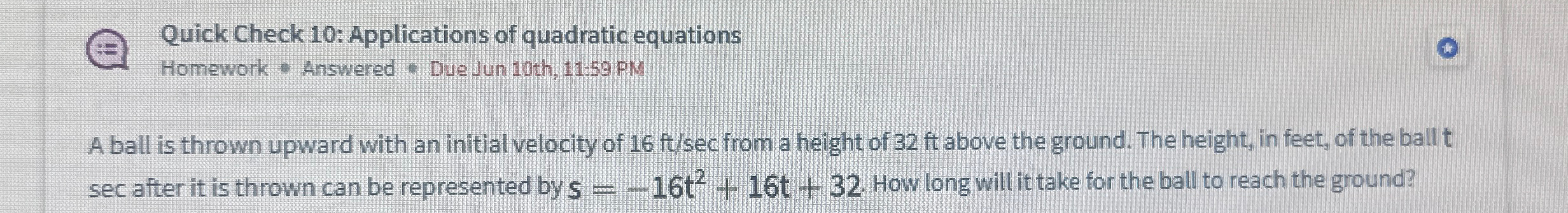 Solved Quick Check 10: Applications of quadratic | Chegg.com