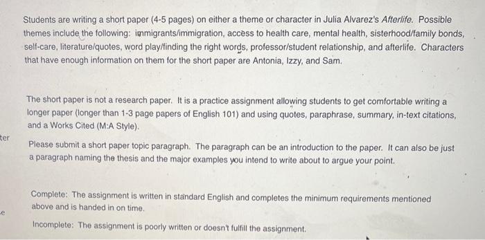 Students are writing a short paper (4-5 pages) on | Chegg.com