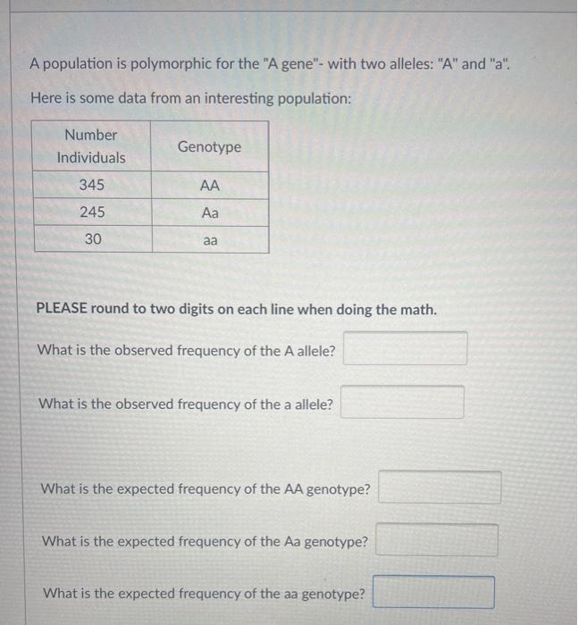 Solved A population is polymorphic for the "A gene" with two | Chegg.com