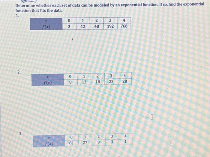 Solved Determine whether each set of data can be modeled by | Chegg.com