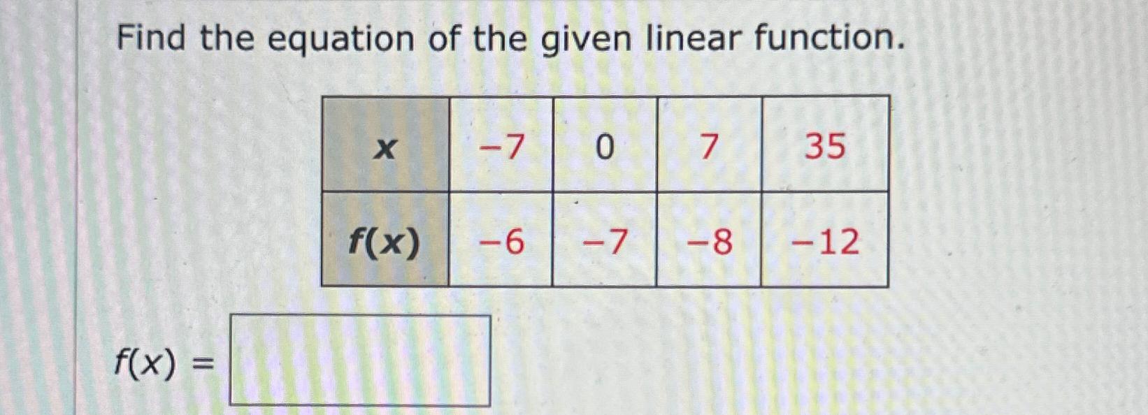 Solved Find the equation of the given linear | Chegg.com