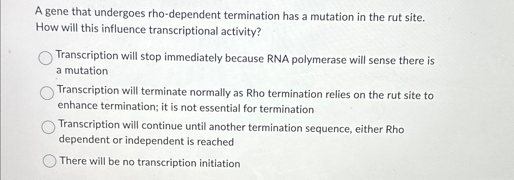 Solved A gene that undergoes rho-dependent termination has a | Chegg.com